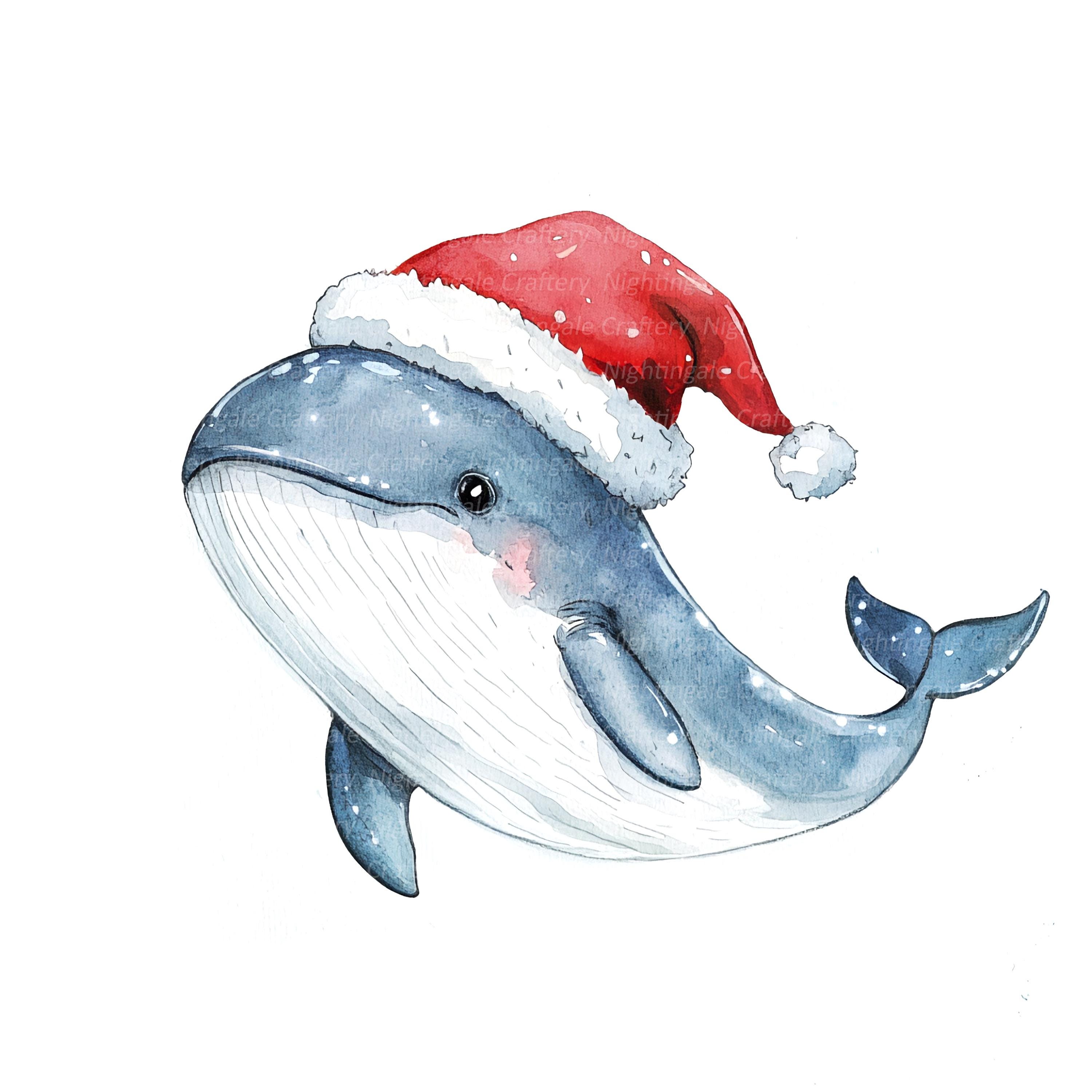 8 Cartoon Whale Clipart, Christmas Whale Illustration, Printable ...