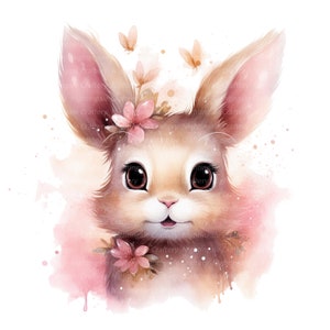 12 Pink Cute Bunny Clipart, Watercolor Bunny, Printable Watercolor ...