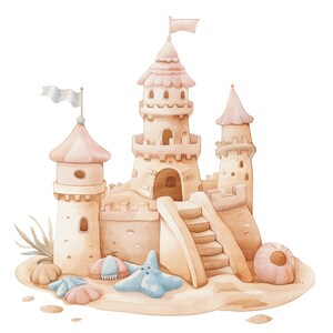 14 Beach Sandcastle Clipart, Cartoon Castle, Printable Watercolor ...