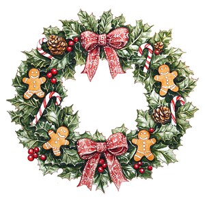 10 Holly Leaves Christmas Wreath, Digital Clipart, Watercolor Clipart ...