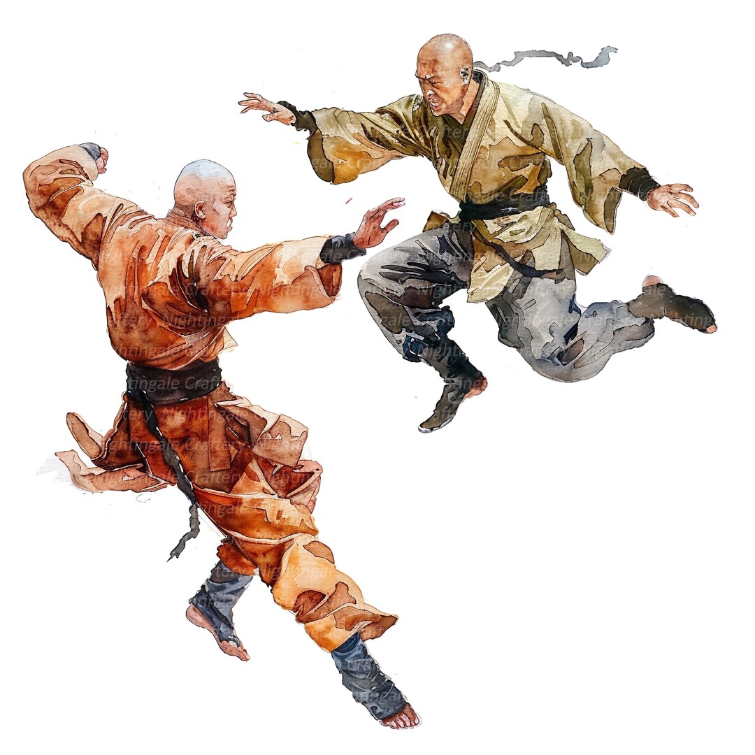 14 Shaolin Monk Clipart, Kung Fu Clipart, Printable Watercolor Clipart ...