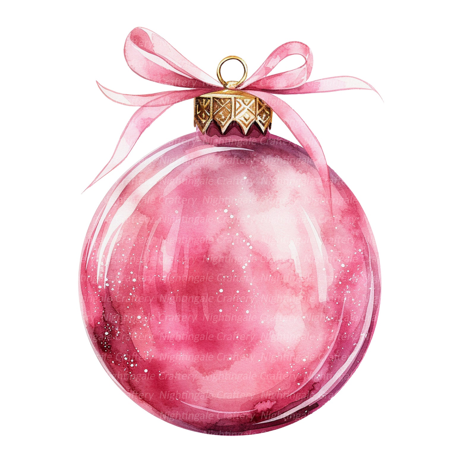 10 Vintage Christmas Bauble Clipart, Pink, Printable Watercolor Clipart ...