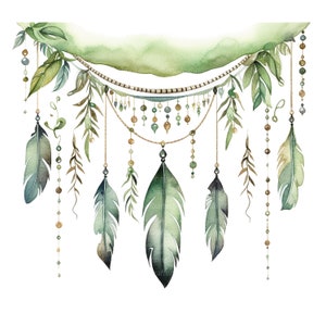 10 Boho Leaves Decor Clipart, Boho Garland, Printable Watercolor ...