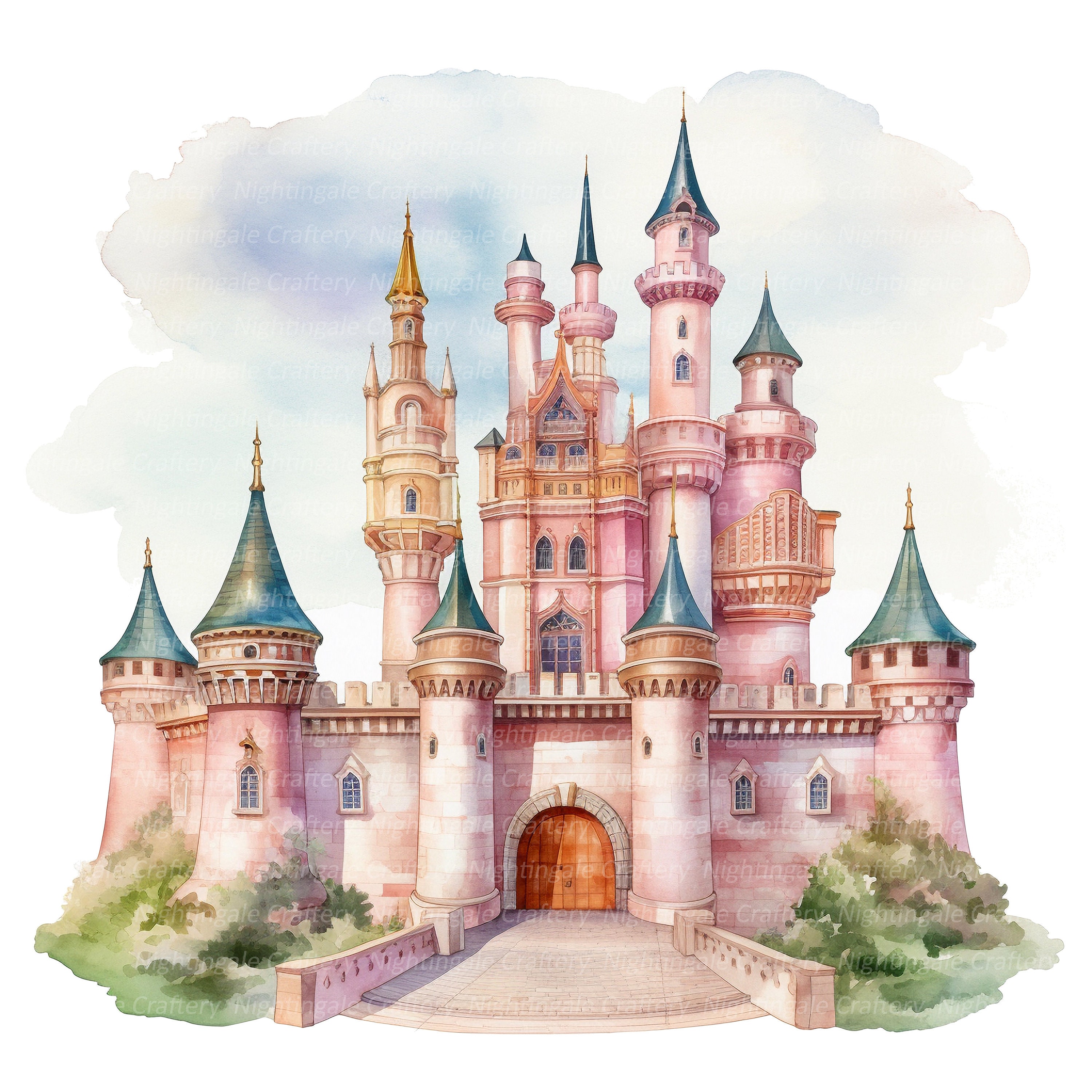 10 Princess Castle Clipart, Fairy Castle, Printable Watercolor Clipart ...