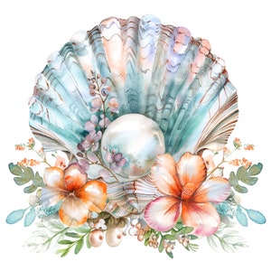 16 Sea Shells Clipart, Seashell Pearls Clipart, Printable Watercolor ...