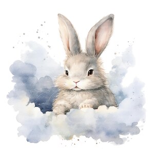 10 Bunny in Clouds Clipart, in Memoriam, Printable Watercolor Clipart ...