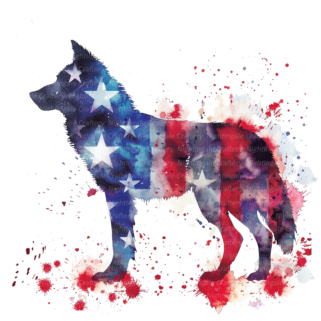 9 Patriotic Wolf, USA Flag Clipart, Wolf Clipart, Printable Watercolor ...
