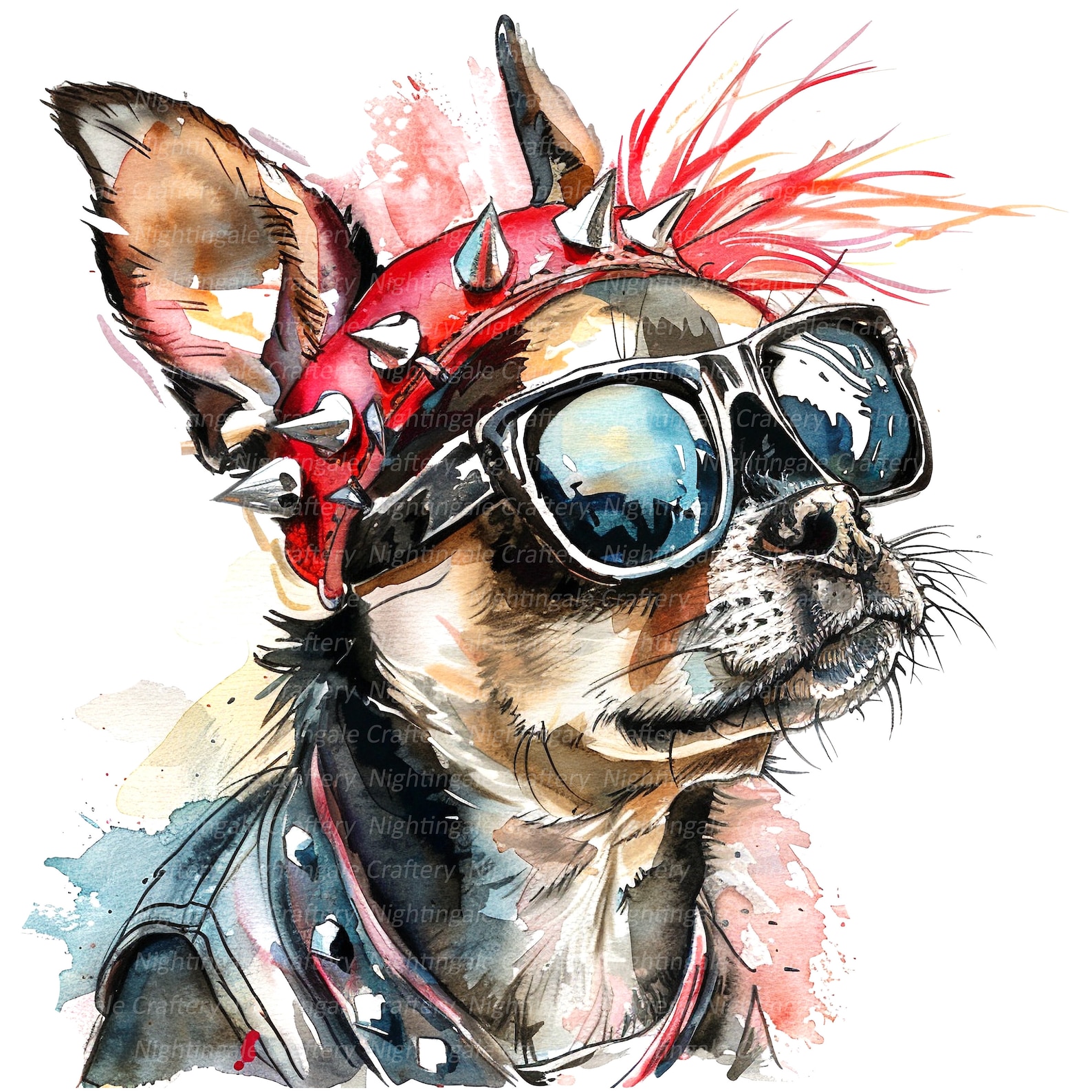 12 Dog Punk Clipart, Punk Rock Clipart, Printable Watercolor Clipart, High Quality Jpgs, Digital ...