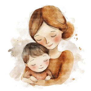7 Mother and Child Clipart, Mother's Day Card 2, Printable Watercolor ...