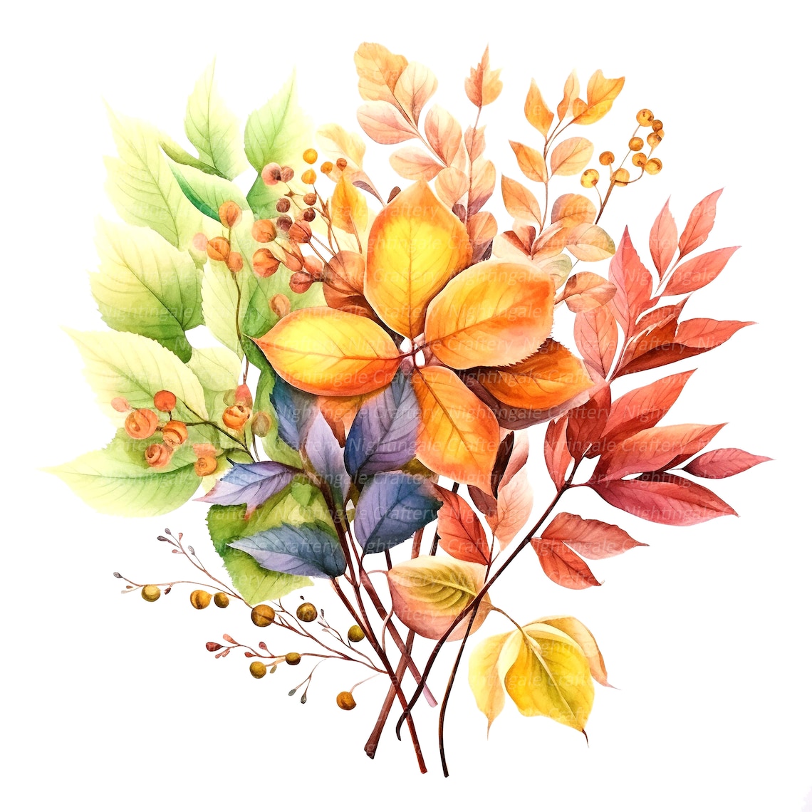 12 Autumn Leaves Bouquet Clipart Fall Leaves Printable - Etsy