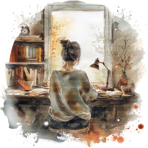 14 Woman Writing Clipart Set 2, Writer Clipart, Printable Watercolor ...