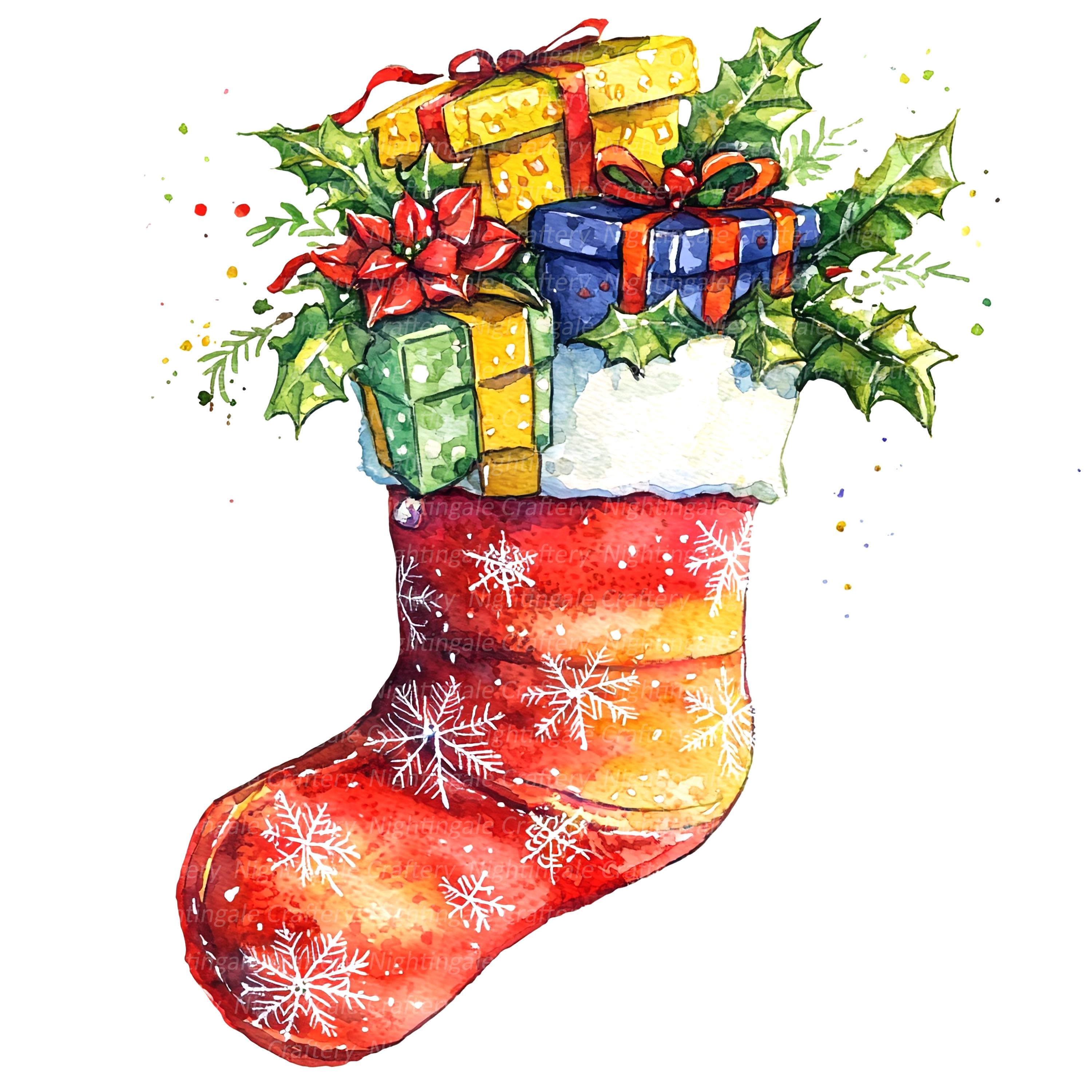 12 Christmas Stocking Clipart, Christmas Card, Digital Clipart ...