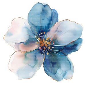 10 Abstract Blue Pink Flowers Clipart, Printable Watercolor Clipart ...