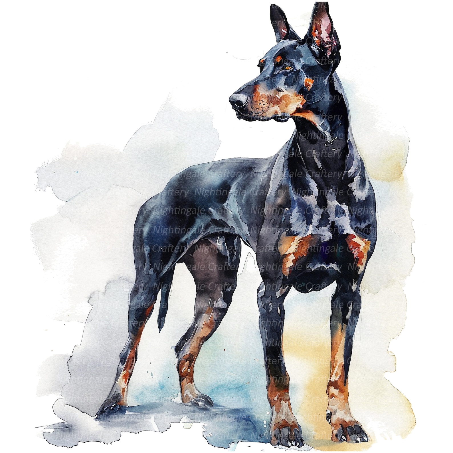10 Doberman Dog Clipart, Watercolor Dobermann, Printable Watercolor ...