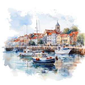 10 Harbour Landscape Clipart, Printable Watercolor Clipart, High ...
