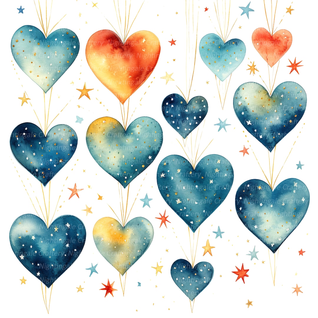 12 Adorable Hearts Clipart, Watercolor Hearts, Digital Clipart ...