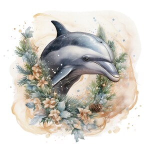 12 Christmas Dolphin Clipart, Christmas Card, Printable Watercolor ...