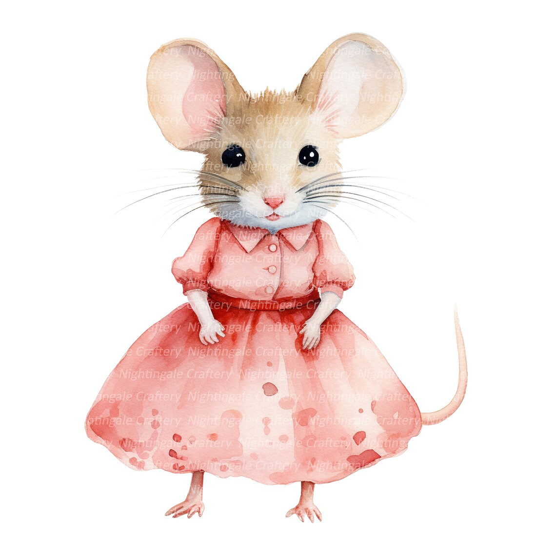 Cute Mouse in Pink Dress Clipart Printable Watercolor - Etsy
