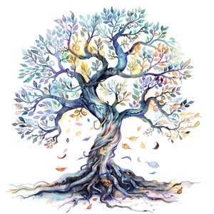 8 Mythical Tree Clipart, Floral Tree Print, Printable Watercolor ...