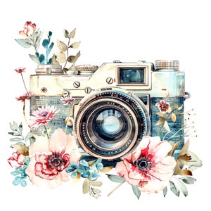 10 Vintage Floral Camera Clipart Set 2, Photo, Printable Watercolor ...