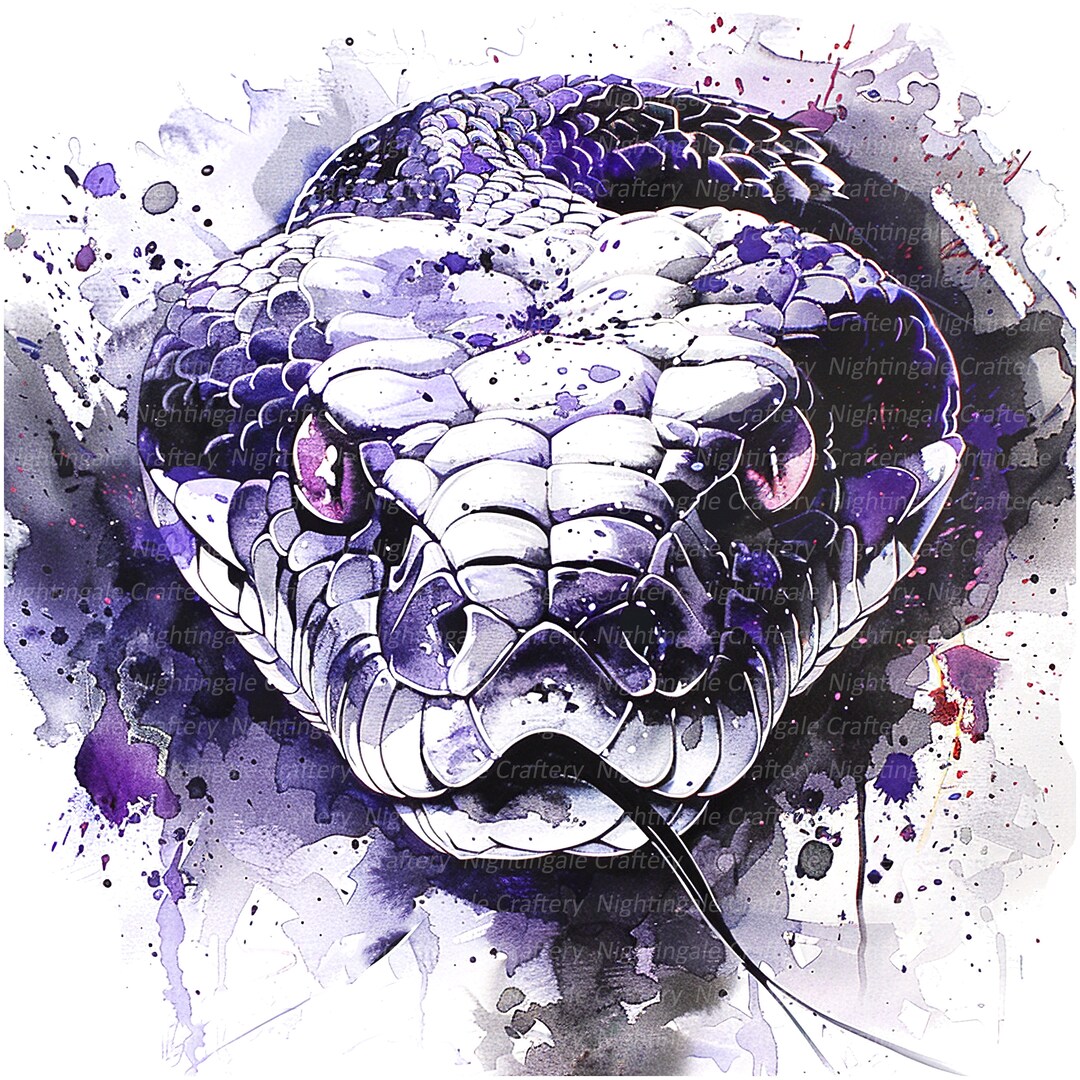 8 Purple Snake Clipart, Snake Eyes, Cobra Print, Printable Watercolor ...