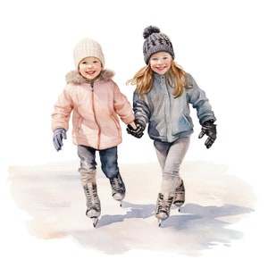12 Kids Ice Skating Clipart, Kids in Winter, Printable Watercolor ...