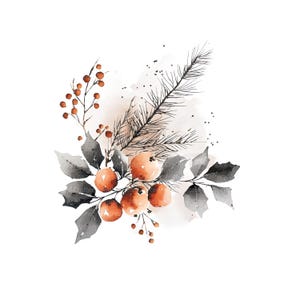 11 Christmas Decor, Boho Christmas Card, Printable Watercolor Clipart ...