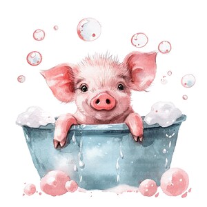 10 Piglet in Bathtub Clipart, Piglet Washing, Printable Watercolor ...