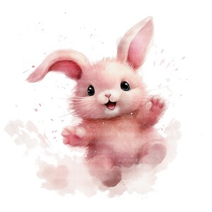 12 Pink Fluffy Bunny Clipart, Rabbit Clipart, Printable Watercolor ...