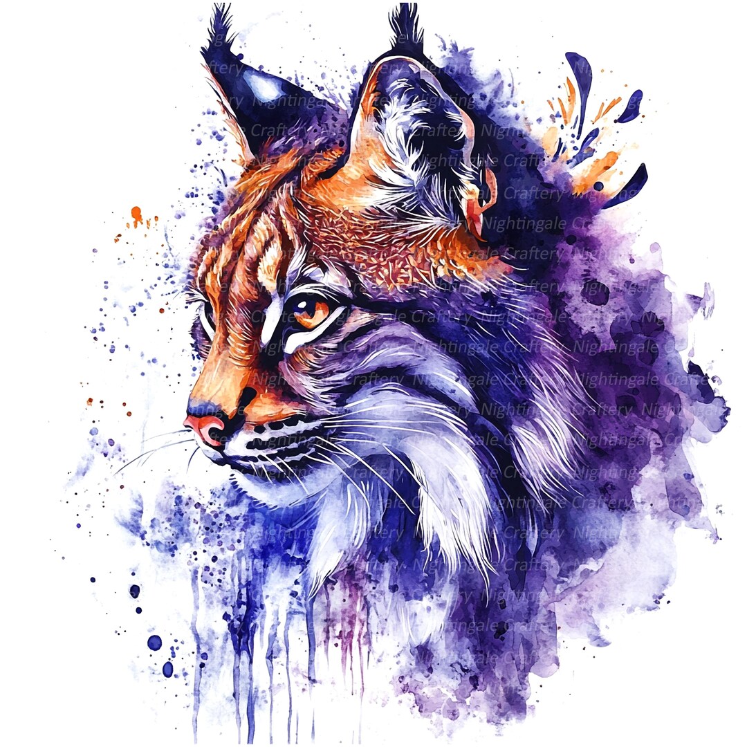 9 Abstract Lynx Clipart, Lynx Wall Art, Printable Watercolor Clipart ...