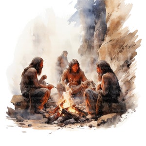 12 Neanderthals Clipart, Stone Age, Printable Watercolor Clipart, High ...