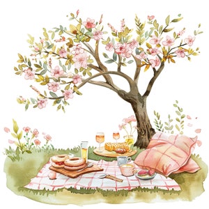 11 Spring Picnic Clipart, Picnic in Park, Printable Watercolor Clipart ...