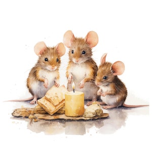 12 Mice Family Party Clipart, Mouse and Cheese, Printable Watercolor ...