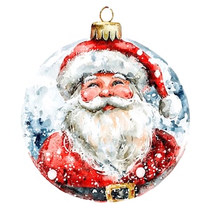 10 Santa Bauble Clipart, Christmas Bauble Clipart, Printable Watercolor ...