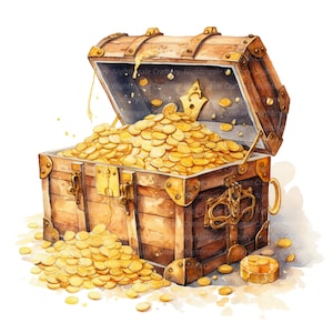 10 Treasure Chest Clipart, Pirate Chest, Printable Watercolor Clipart ...