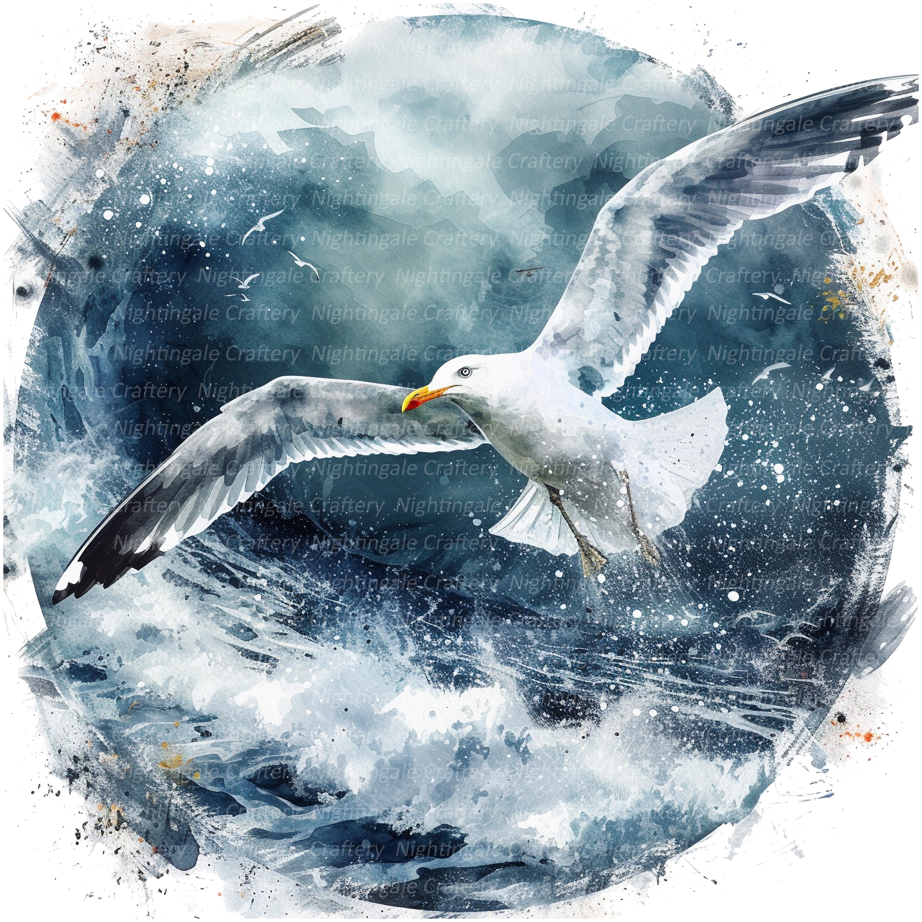 10 Seagull Clipart, Seagull Over Sea Print, Printable Watercolor ...