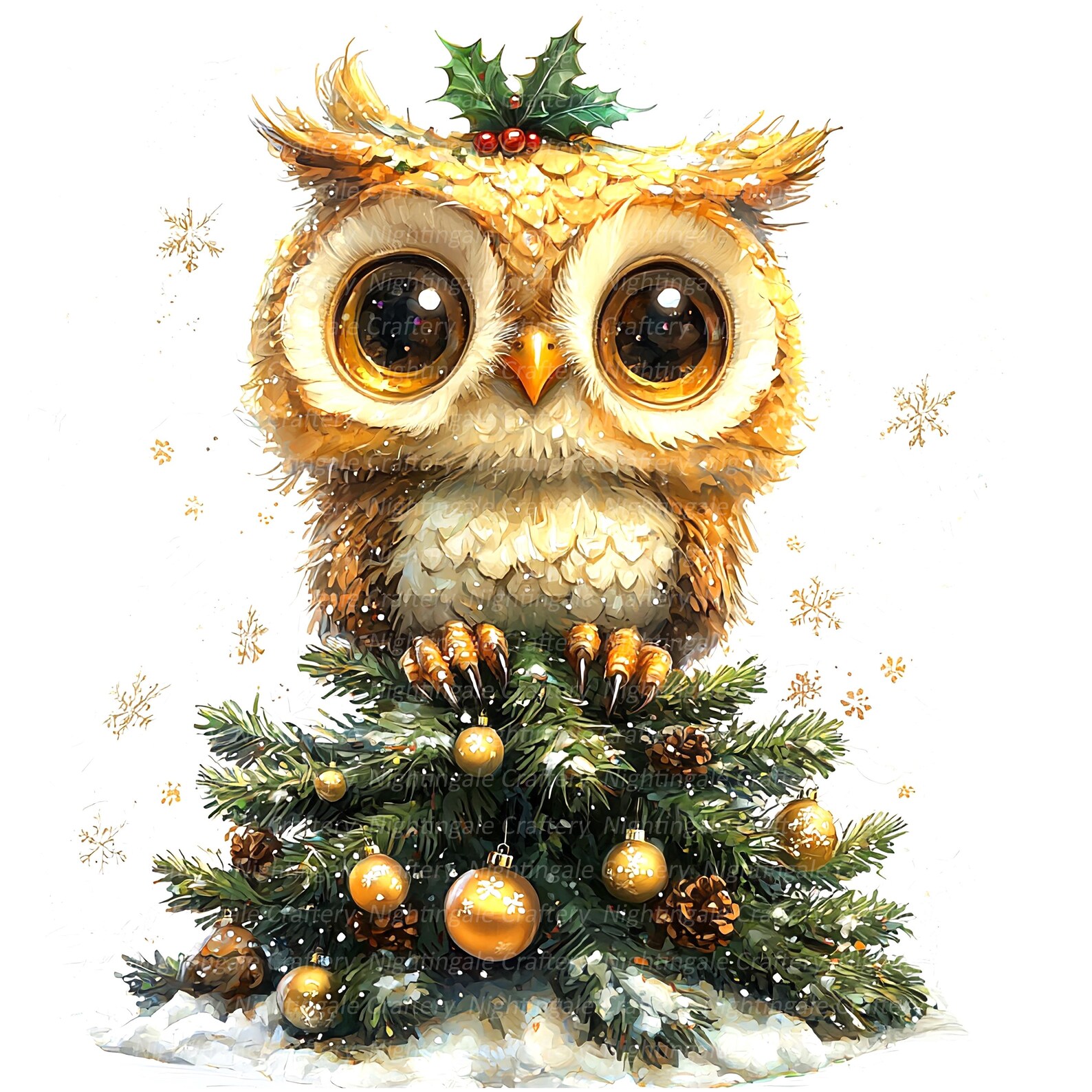 11 Christmas Owl Clipart, Christmas Card, Printable Watercolor Clipart ...