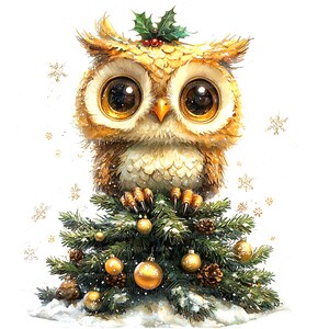 11 Christmas Owl Clipart, Christmas Card, Printable Watercolor Clipart ...