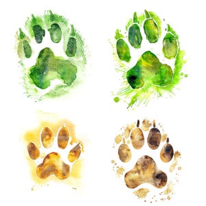 15 Dog Paw Clipart, Paw Print, Cat Paw, Printable Watercolor Clipart ...