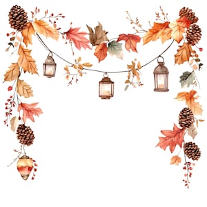 12 Autumn Bunting Clipart, Party Garland Clipart, Printable Watercolor ...