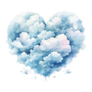 16 Watercolor Heart Clipart, Cloud Shaped Heart, Digital Clipart ...