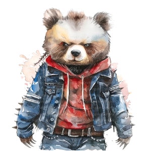 10 Bear Punk Clipart, Punk Rock Fan Print, Printable Watercolor Clipart ...