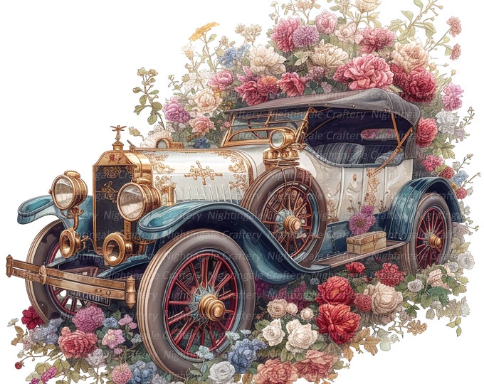 10 Victorian Vintage Car Printable Watercolor Clipart , Old Print ...