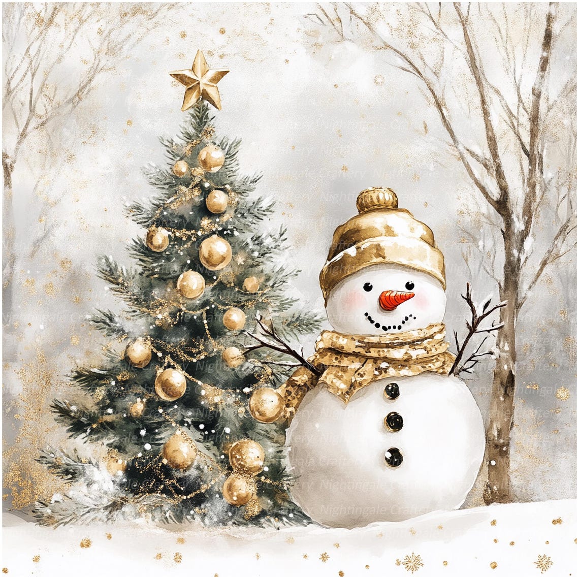 8 Golden Snowman Clipart, Christmas Clipart, Printable Watercolor ...