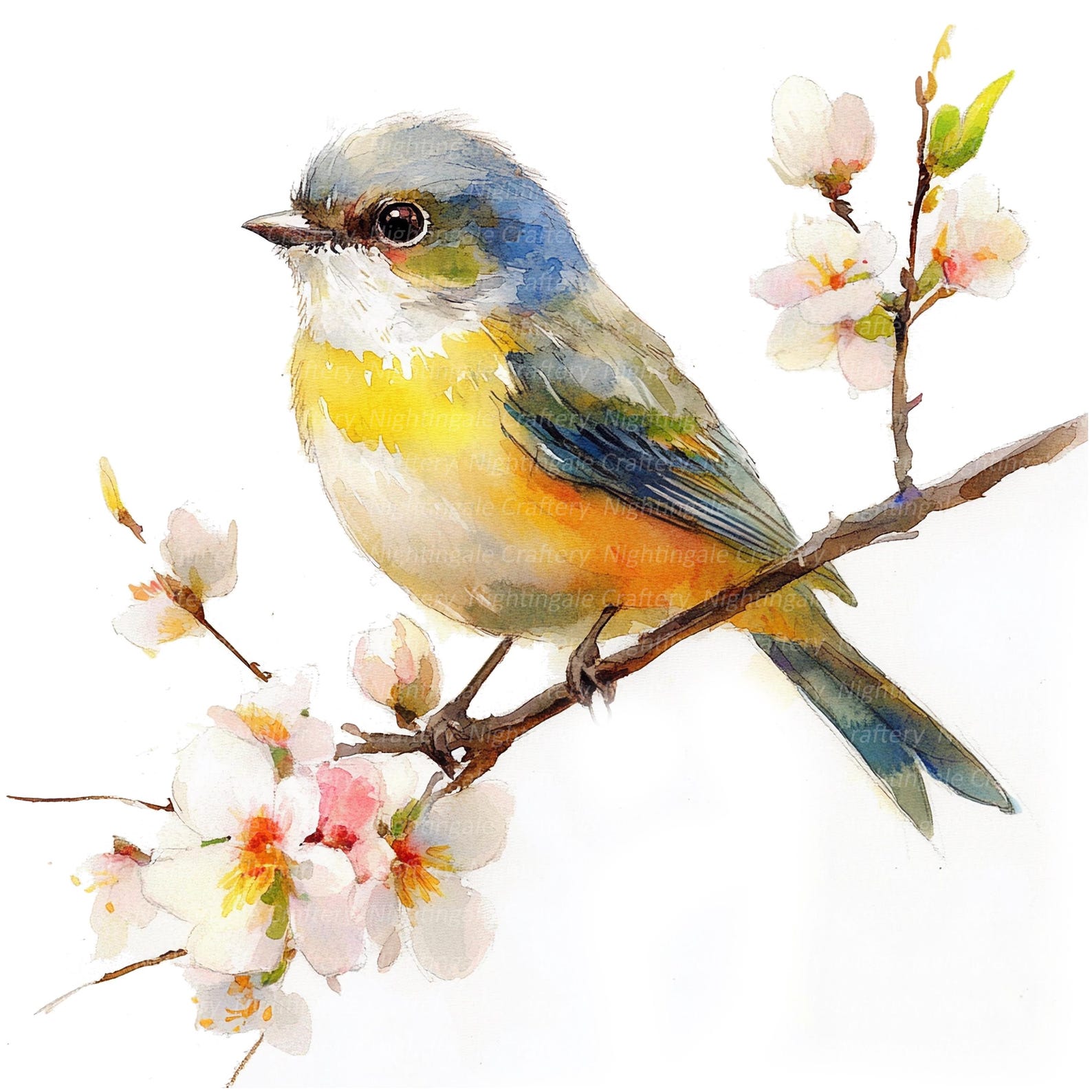 10 Floral Bird Clipart, Spring Birds Clipart, Printable Watercolor ...