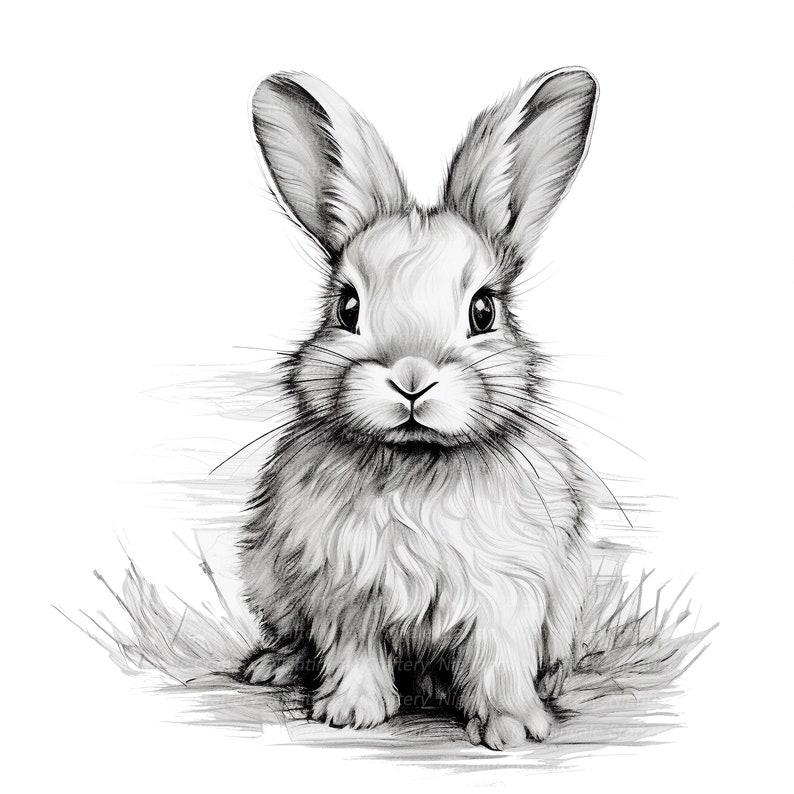12 Bunny Black White Clipart, Line Art Clipart, Printable Watercolor ...