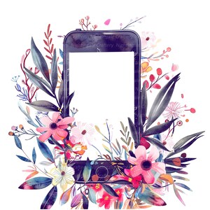 12 Floral Mobile Phone Clipart, Smartphone Frame, Digital Clipart ...
