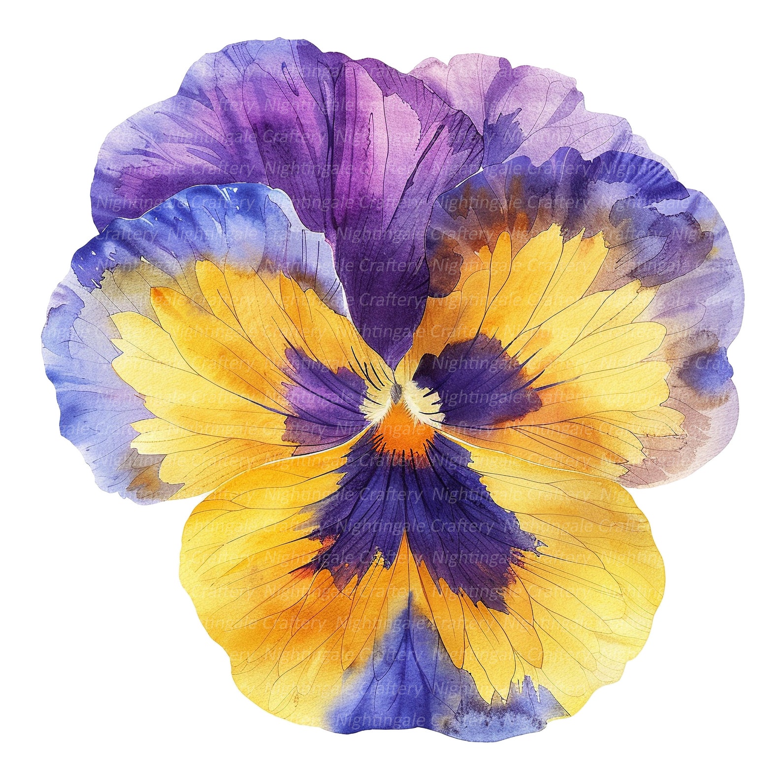 8 Purple Pansy Clipart, Abstract Pansy Flowers, Printable Watercolor ...