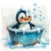 9 Penguin in Bathtub Clipart, Penguin Washing, Printable Watercolor ...