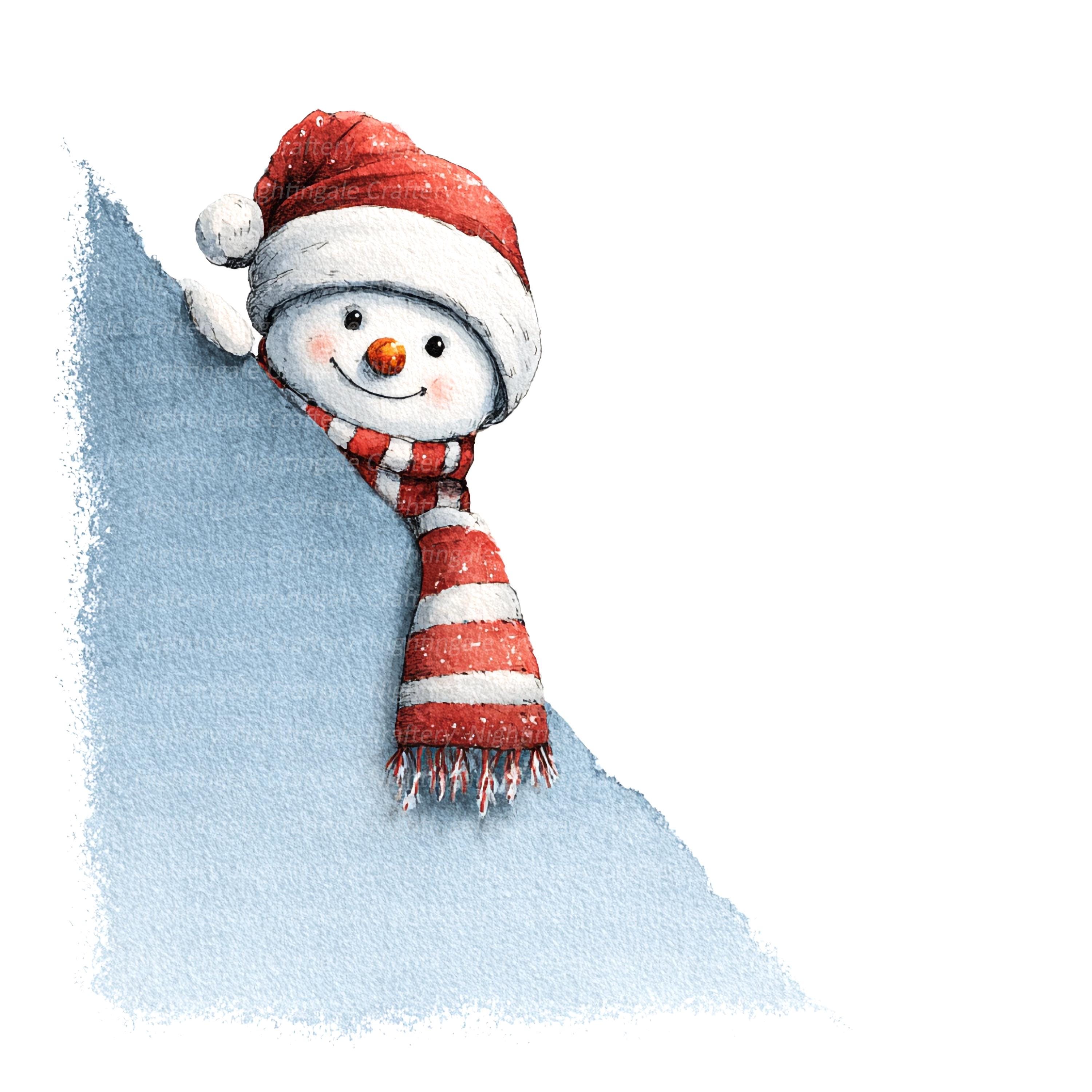 10 Peeking Snowman Clipart, Christmas Clipart, Printable Watercolor ...